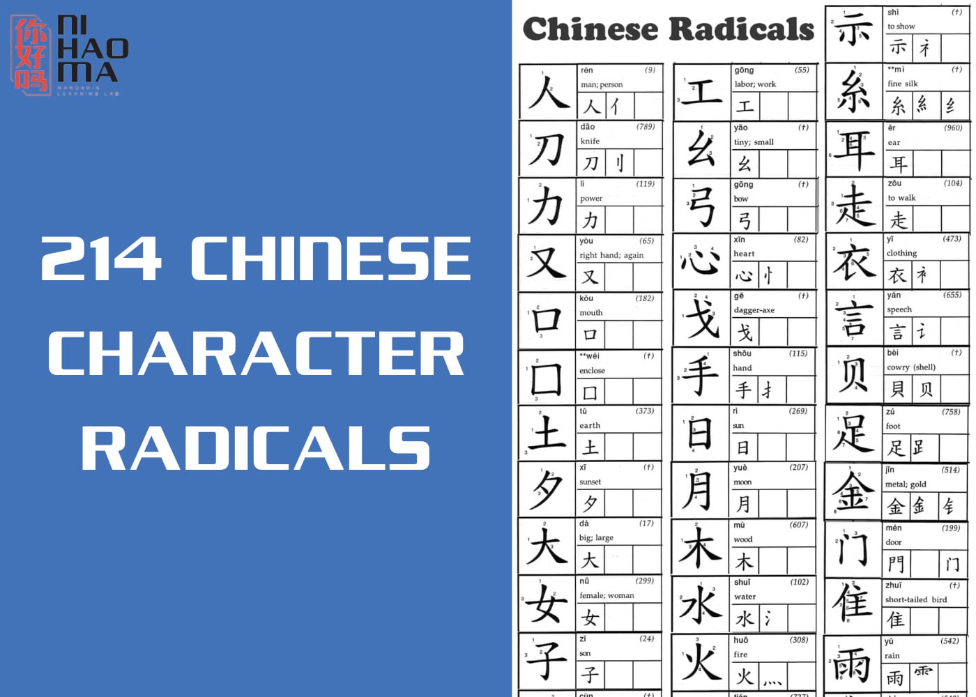 The Ultimate List of 214 Chinese Radicals: Meanings and Tips